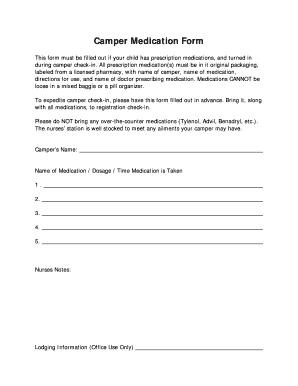 Fillable Online goldenbellccc Camper Medication Form ...