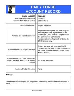 Fillable Online ftp odot state or Daily Force Account Record ...