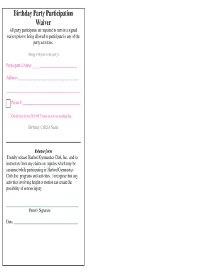 Fillable Online Birthday Party Participation Waiver ...