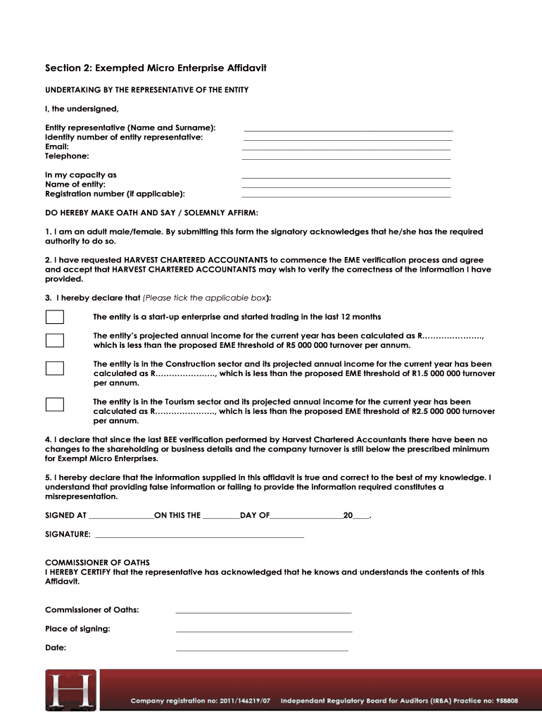 Fillable Online Section 2 Exempted Micro Enterprise Affidavit Fax Email ...