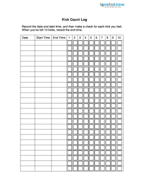 Fillable Online Pregnancy Kick Count Log Pregnancy Kick Count Log Fax ...