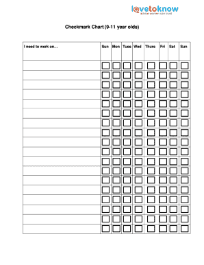 Fillable Online Checkmark Chart 9-11 year olds Checkmark Chart 9-11 ...