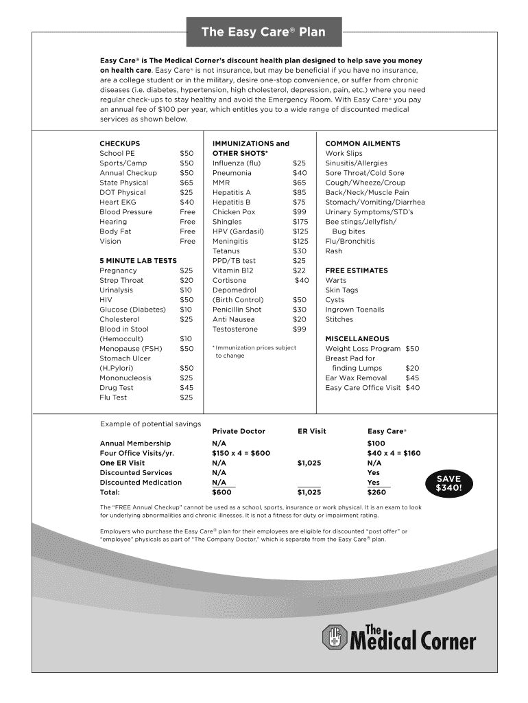 Fillable Online The Easy Care Plan - The Medical Corner Fax Email Print - pdfFiller