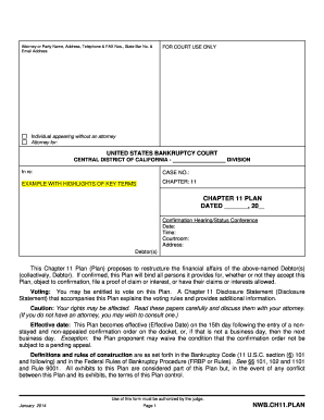 Fillable Online cacb uscourts Nwbch11plan chapter 11 plan - United ...