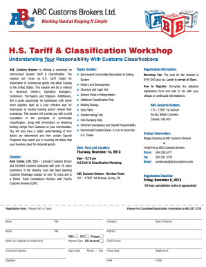 Fillable Online HS Tariff Classification Workshop - cdnpacificgroupnet ...