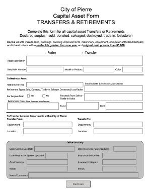 Fillable Online pierre sd City of Pierre Capital Asset Form TRANSFERS ...