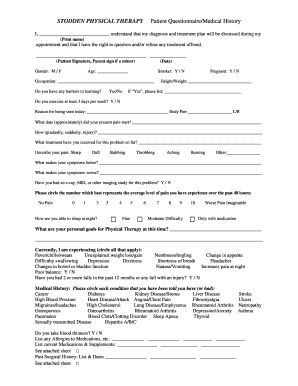 Fillable Online STODDEN PHYSICAL THERAPY Patient Questionnaire Fax ...