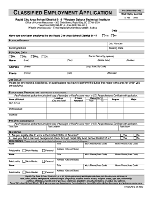 Fillable Online public rcas CLASSIFIED EMPLOYMENT APPLICATION - RCAS Fax Email Print - pdfFiller
