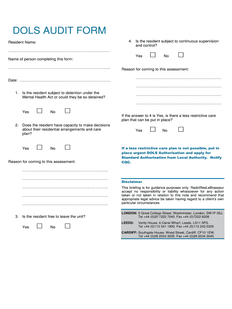 Fillable Online DOLS AUDIT FORM - RadcliffesLeBrasseur Fax Email Print ...