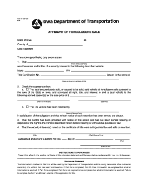 Affidavit Of Foreclosure Sale - Iowa DOT Forms - Co Plymouth Ia - Fill ...