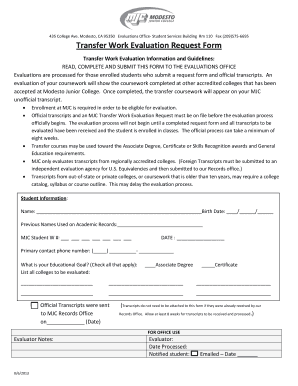 Fillable Online Transfer Work Evaluation Request Form Fax Email Print ...