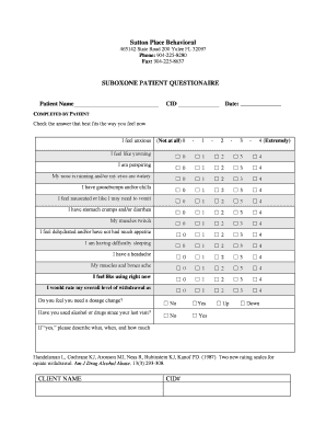 Fillable Online intranet spbh SUBOXONE PATIENT QUESTIONAIRE Fax Email ...
