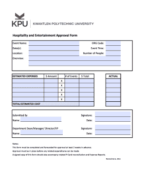 Fillable Online Hospitality and Entertainment Approval bFormb Fax Email ...