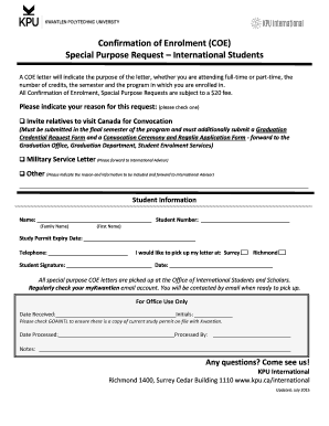 Fillable Online Confirmation of Enrolment COE Special Purpose Request ...