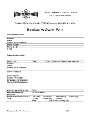 Fillable Online cmsradio org Broadcast Application Form - 1CMS ...