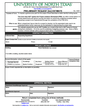 Fillable Online Preliminary Request for Estimate - Facilities Fax Email ...