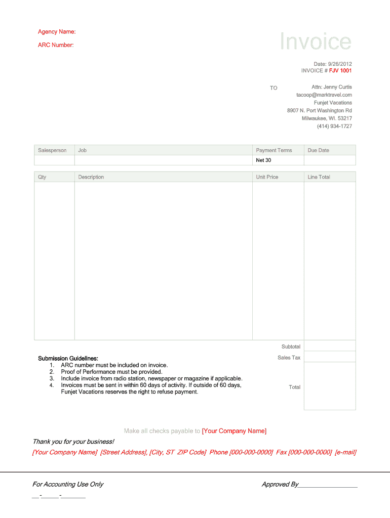 Fillable Online Invoice - VAX VacationAccess Fax Email Print - pdfFiller