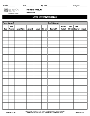 Fillable Online Member FINRASIPC Checks ReceivedDisbursed Log Fax Email ...