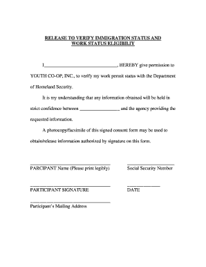 Fillable Online RELEASE TO VERIFY IMMIGRATION STATUS AND Fax Email ...