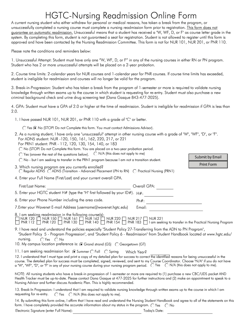 Fillable Online HGTC-Nursing Readmission Online Form Fax Email Print ...