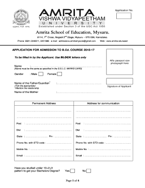 Fillable Online amrita Application Form of School of Education ...