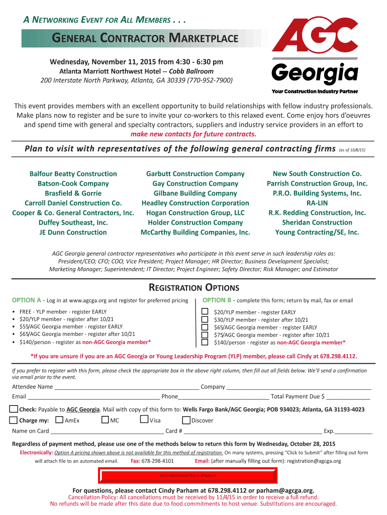 Fillable Online agcga A N ETWORKING EVENT FOR LL MEMBERS GENERAL ...