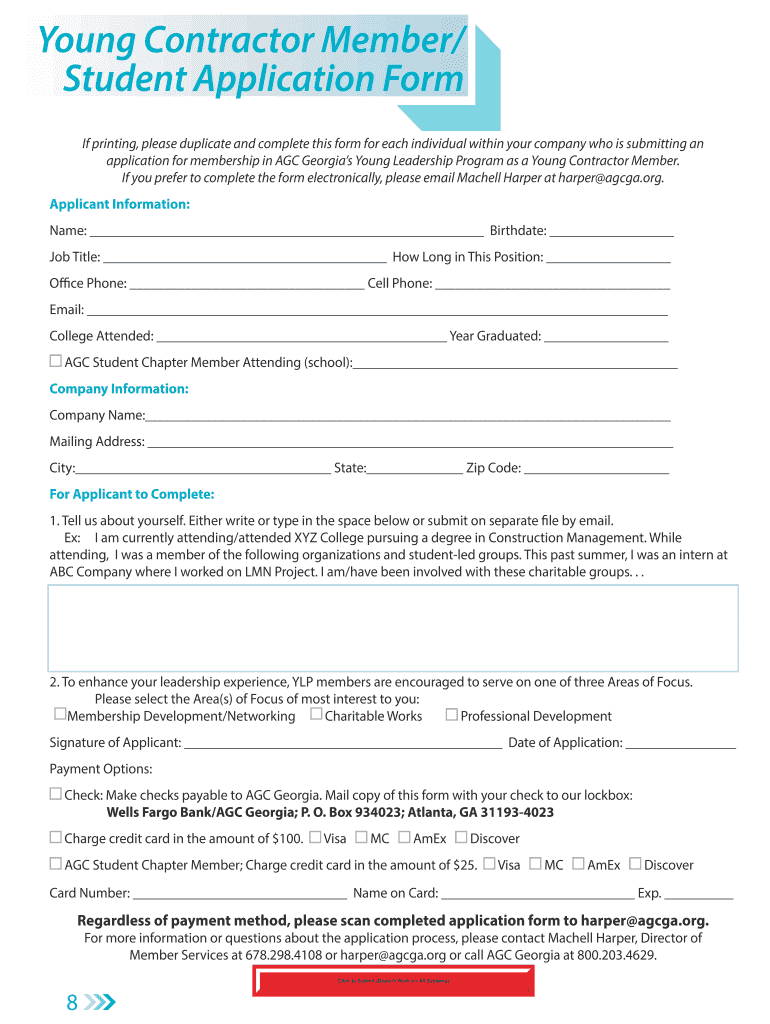 Young Contractor Member Application Form - Blank Fillable Template ...