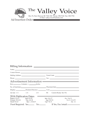Fillable Online Insertion Order 2009 Insertion Order 2009 Fax Email Print - pdfFiller