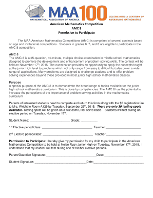 Fillable Online American Mathematics Competition AMC 8 Permission to ...