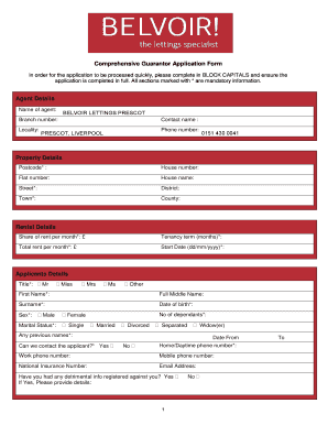 Fillable Online Comprehensive Guarantor Application Form Fax Email ...