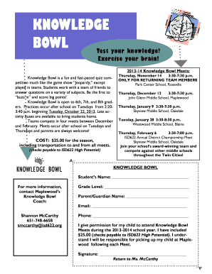 Fillable Online isd622 KNOWLEDGE BOWL - isd622org Fax Email Print ...
