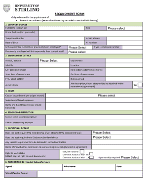 Fillable Online hr-services stir ac SECONDMENT FORM - University of ...