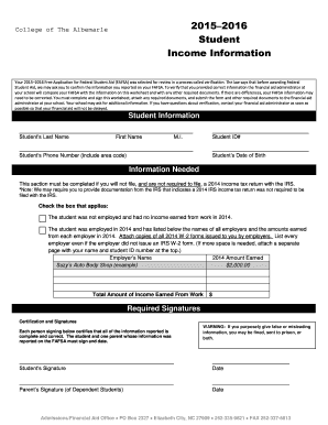 Fillable Online albemarle 2015 2016 Student Income Information ...