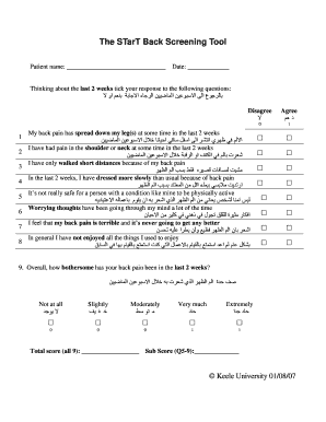 Fillable Online keele ac STarT Back Screening Tool - keeleacuk - keele ...