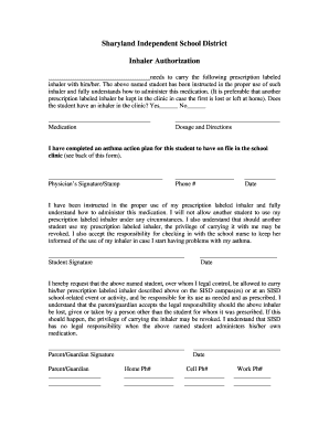 Fillable Online sharylandisd needs to carry the following prescription ...