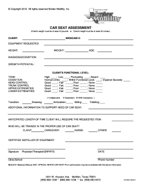 Fillable Online CAR SEAT ASSESSMENT - cdnmediaendeavorsuitecom Fax ...