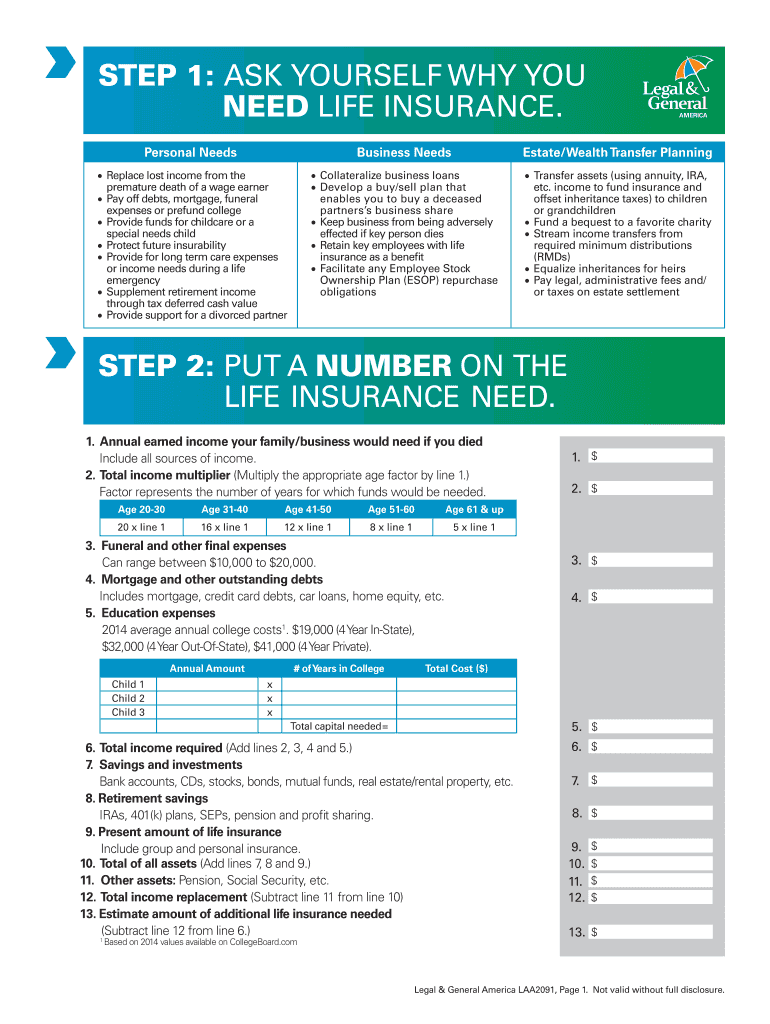 Fillable Online STEP 1 ASK YOURSELF WHY YOU NEED LIFE INSURANCE Fax ...