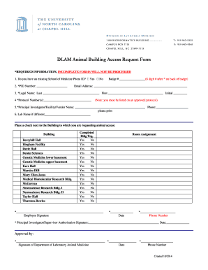 Fillable Online DLAM Animal Building Access Request Form - UNC Research ...
