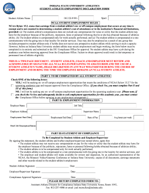Fillable Online INDIANA STATE UNIVERSITY ATHLETICS STUDENT-ATHLETE Fax ...