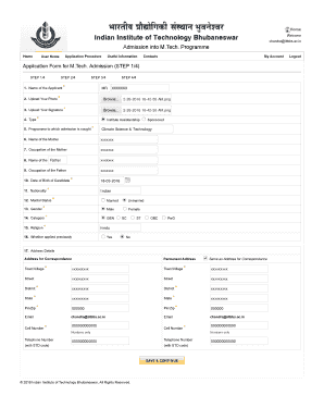 Fillable Online webapps iitbbs ac Admission into MTech Programme Application Form for M ...