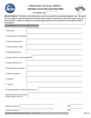 Fillable Online FOOTBALL STAFF DECLARATION FORM Fax Email Print - pdfFiller