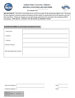 Fillable Online SOFTBALL STAFF DECLARATION FORM Fax Email Print - pdfFiller