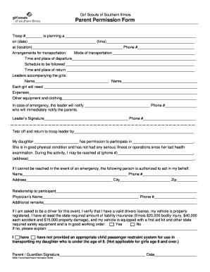 Fillable Online gsofsi Parent Permission Form - Girl Scouts of Southern ...