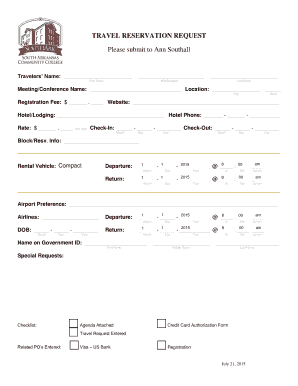 Fillable Online TRAVEL RESERVATION REQUEST - southarkedu Fax Email ...