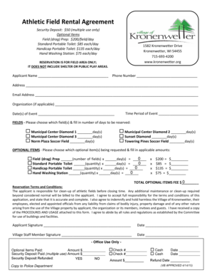Fillable Online Athletic Field Rental Agreement - Kronenwetter ...