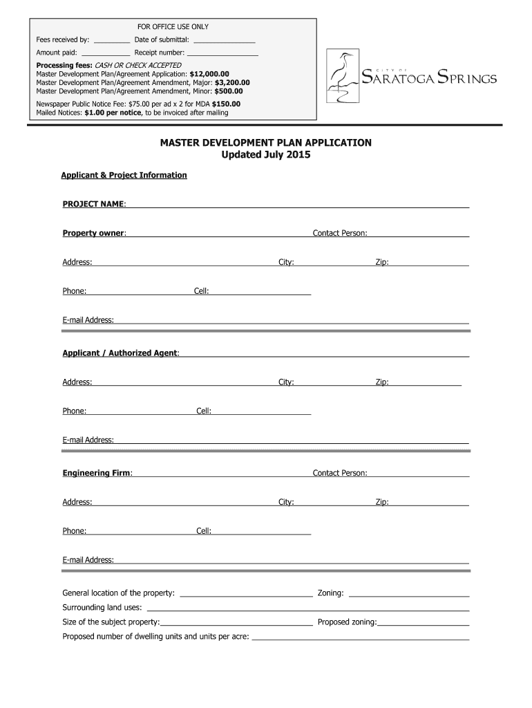 Fillable Online MASTER DEVELOPMENT PLAN APPLICATION Updated July 2015 Fax Email Print - pdfFiller