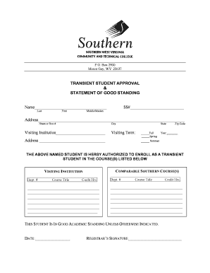 Fillable Online southernwv TRANSIENT STUDENT APPROVAL STATEMENT OF GOOD ...
