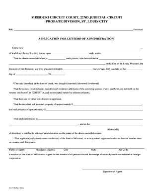 Fillable Online MISSOURI CIRCUIT COURT 22ND JUDICIAL CIRCUIT PROBATE ...