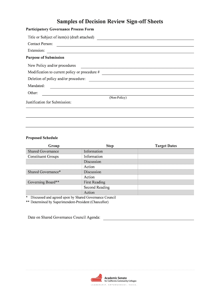 Fillable Online Samples of Decision Review Sign-off Sheets Fax Email ...
