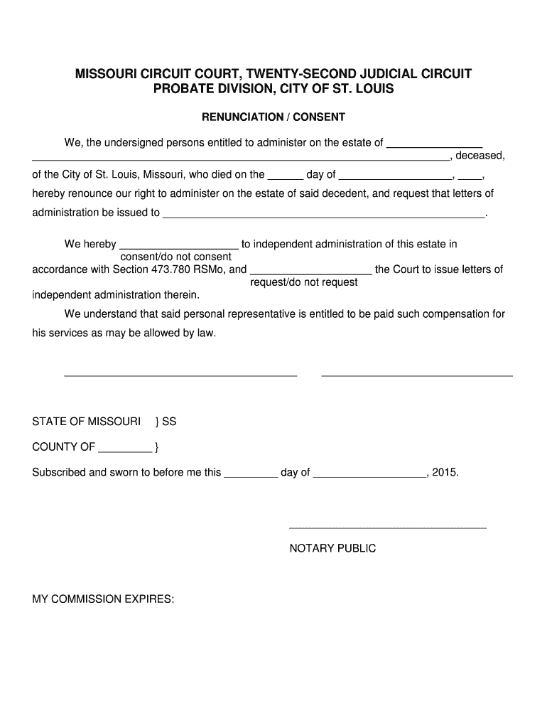 Fillable Online RENUNCIATION CONSENT Fax Email Print - pdfFiller